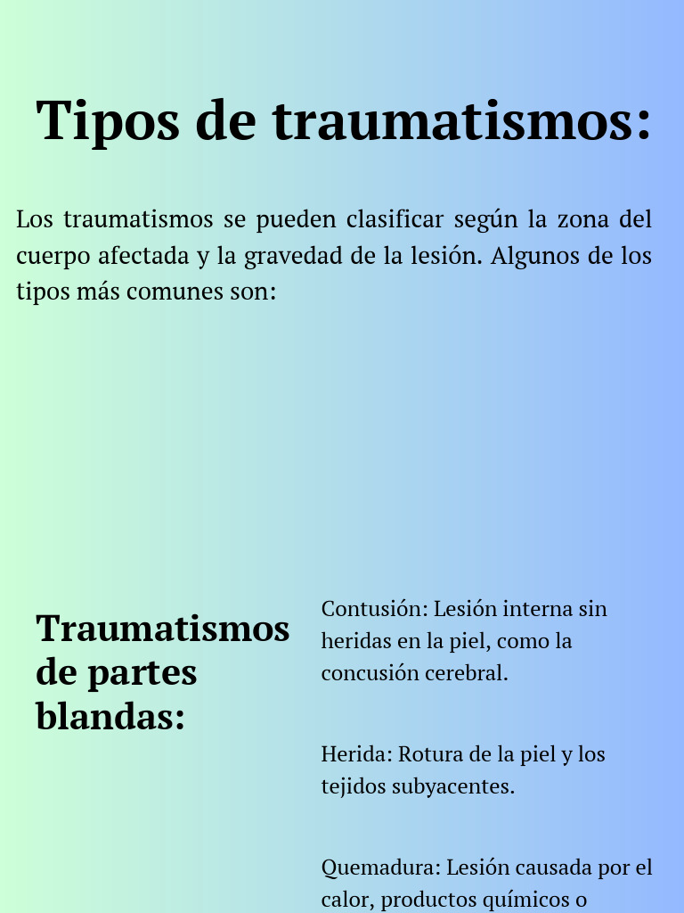 PRESENTACION DE TRAUMATISMOS PRIMEROS AUXILIOSdf | PDF | Herida ...