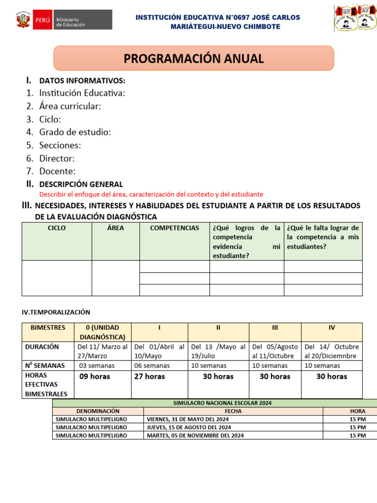 Programación Anual 2024. | PDF | Evaluación | Aprendizaje