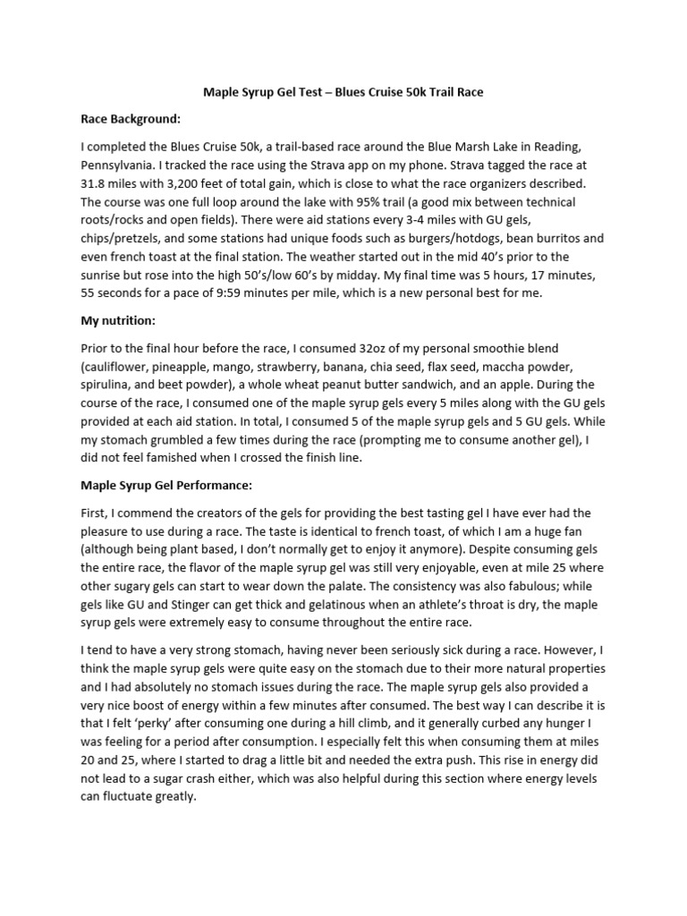 Maple Syrup Gels for Trail Runners | PDF | Foods