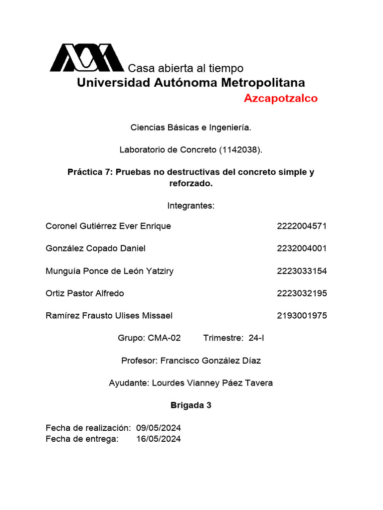 Reporte Practica 7 - 1lab - Concreto | PDF | Temblores | Placas tectónicas