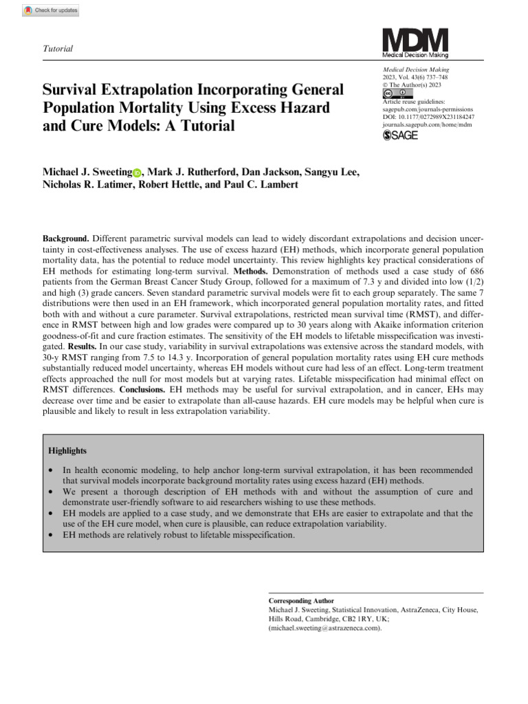 Sweeting Et Al 2023 Survival Extrapolation Incorporating General ...