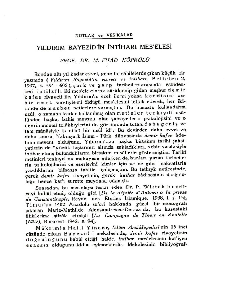 Yildirim Bayez D' N NT Hari Mes'Eles : Prof. Dr. M. Fuad Köprülü | PDF