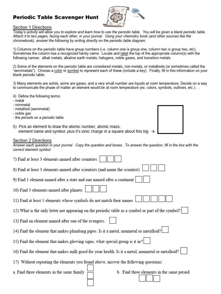 Periodic Table Scavenger Hunt and Meet The Elements Song Sheet+ ...