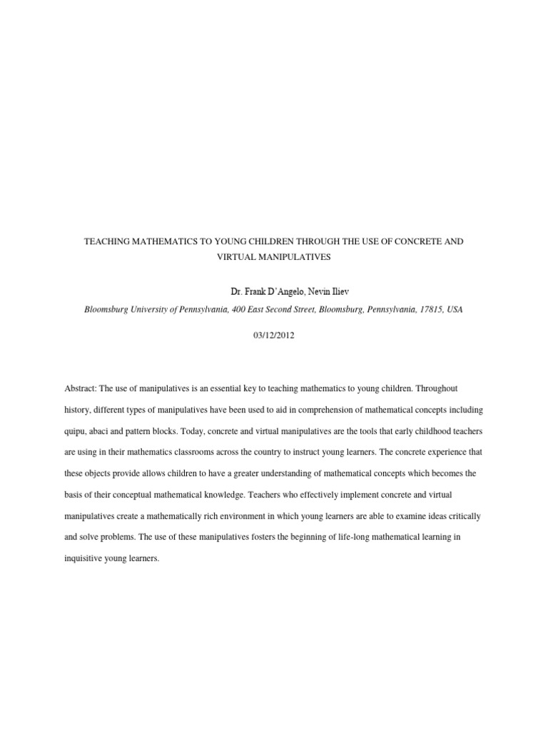 Teaching Mathematics To Young Children Through The Use of Concrete and ...