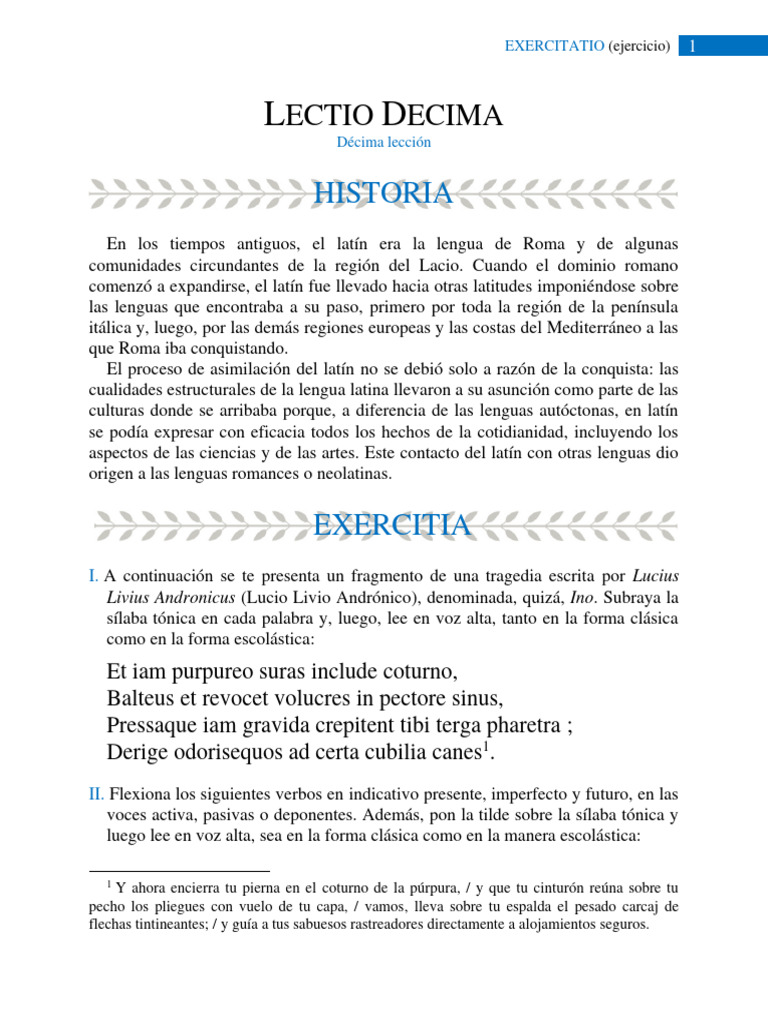 Ejercicios de Latín: Lección Décima | PDF | latín | Predicado (Gramática)