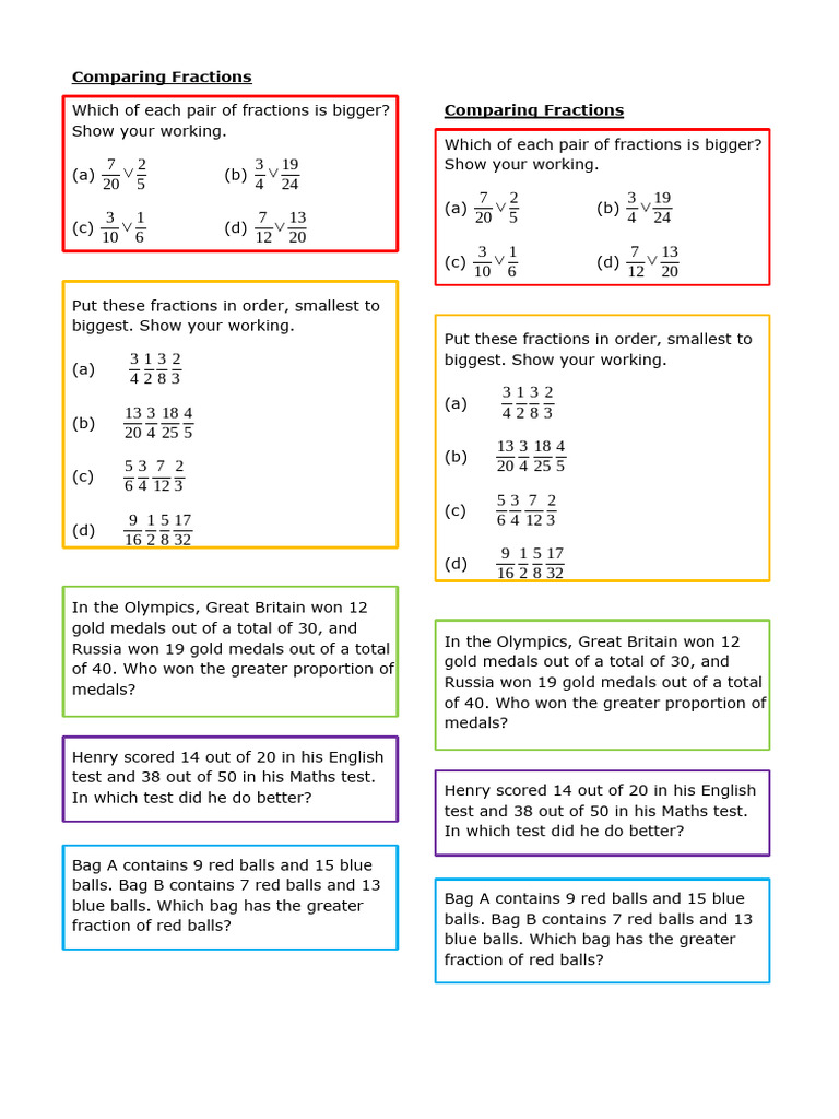 Comparing Fractions Practice Strips | PDF