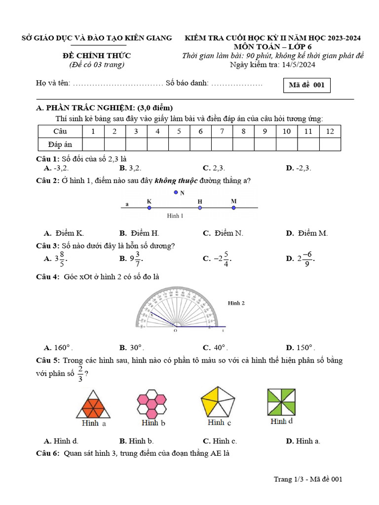 De Kiem Tra Cuoi Ky 2 Toan 6 Nam 2023 2024 So GDDT Kien Giang | PDF