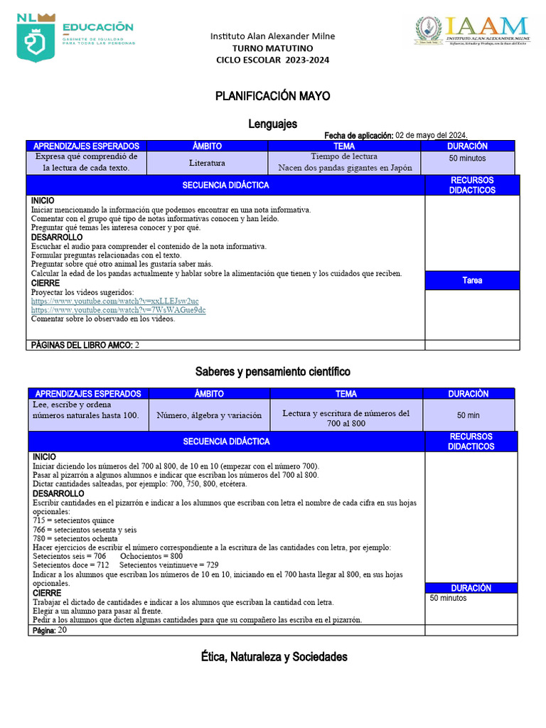 Planeacion Mes de Mayo | Descargar gratis PDF | Sílaba | Pensamiento