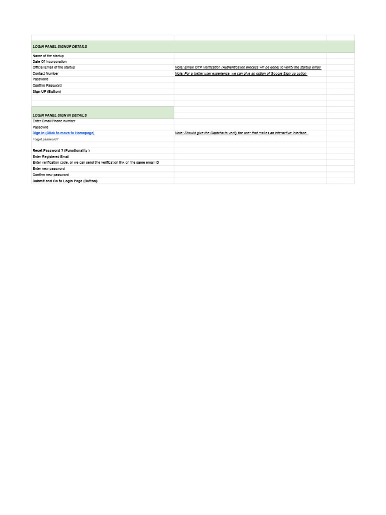 Figma Requirement sheet | PDF | Password | Startup Company
