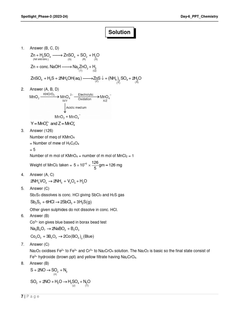 Spotlight - Phase-3 (2023-24) - Day-6 - PPT - Chemistry - (Sol.) | PDF ...