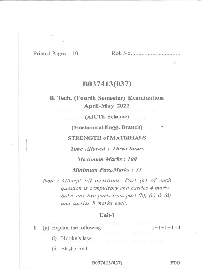 2022-Apr-May Strength of Material - (AICTE) | PDF