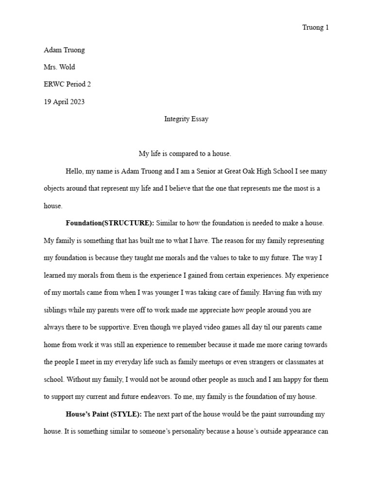 Integrity Essay | PDF | Psychological Resilience | Social Psychology