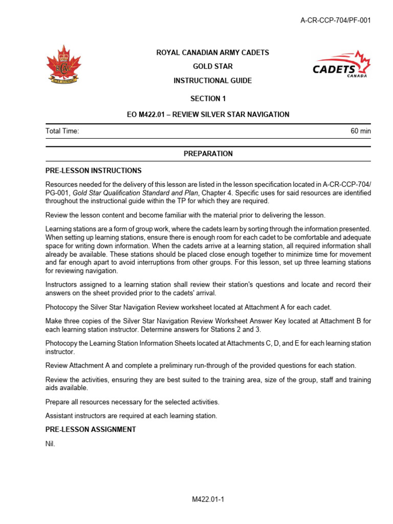 Royal Canadian Army Cadets Gold Star Instructional Guide Section 1 Eo ...