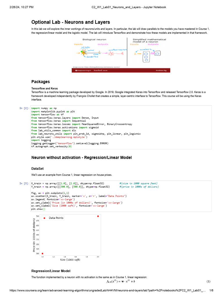 Neurons and Layers - Coursera | PDF | Linear Regression | Regression Analysis