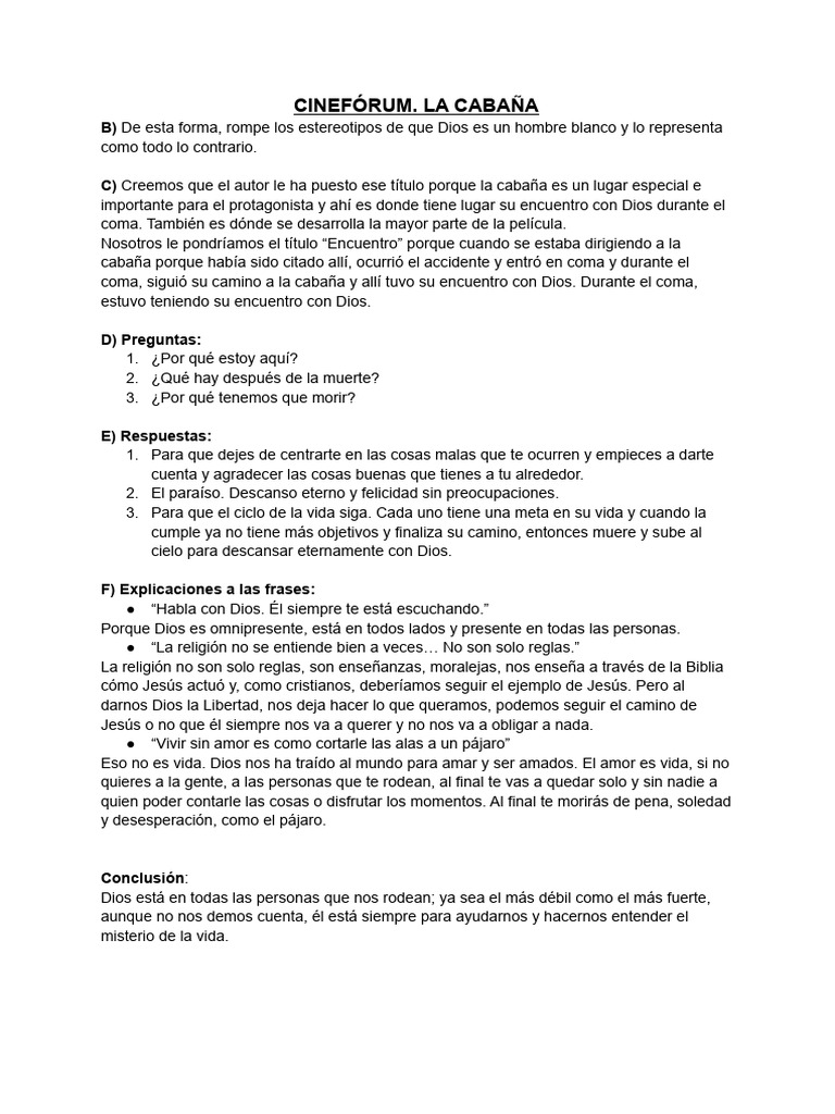 Cinefórum. La Cabaña | PDF | Religión y espiritualidad