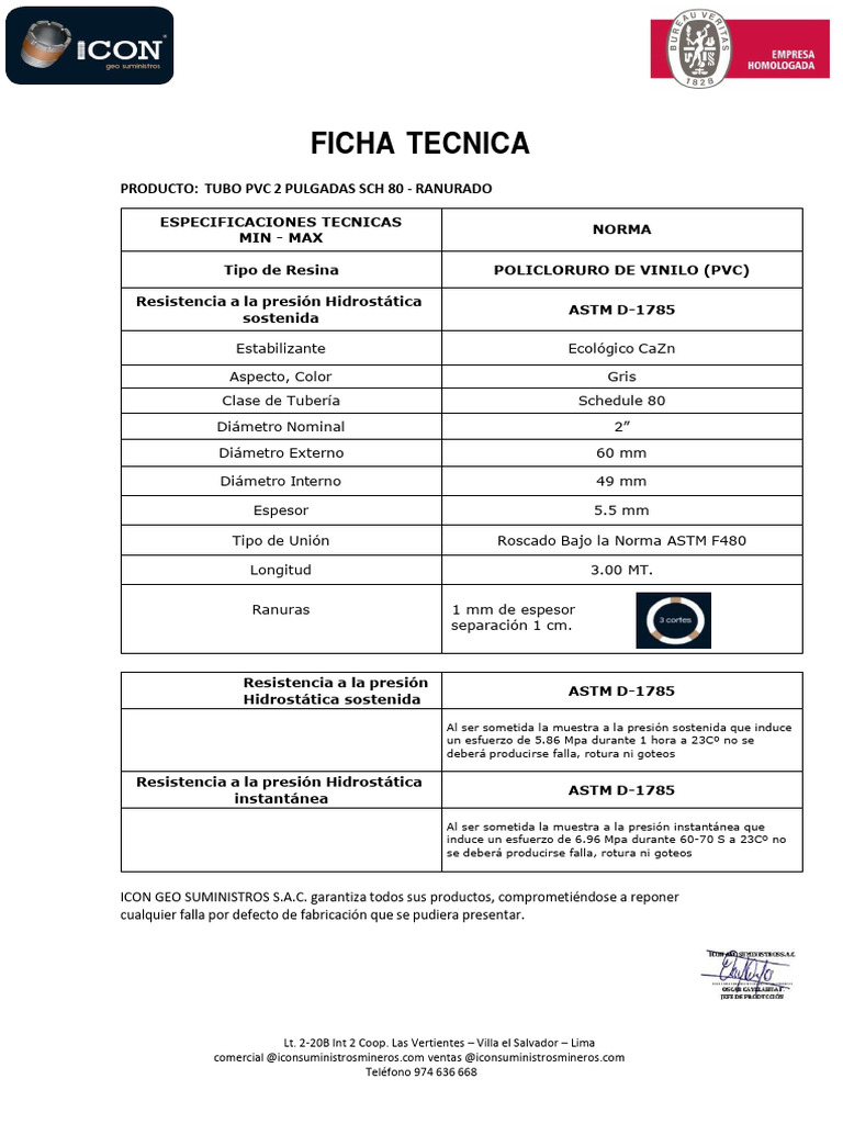 FT Tubo PVC 2pulg. Ranurado | PDF | Ingeniería mecánica | Materiales