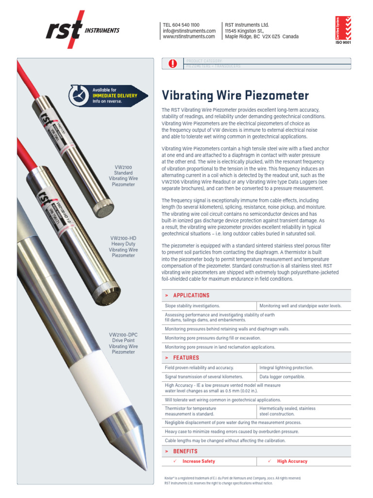 RST Instruments - Vibrating Wire Piezometer ELB0055P - 2024 | PDF ...
