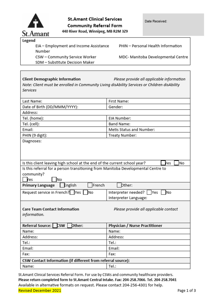 St.Amant Clinical Services Referral Form | PDF | Health Care | Social ...