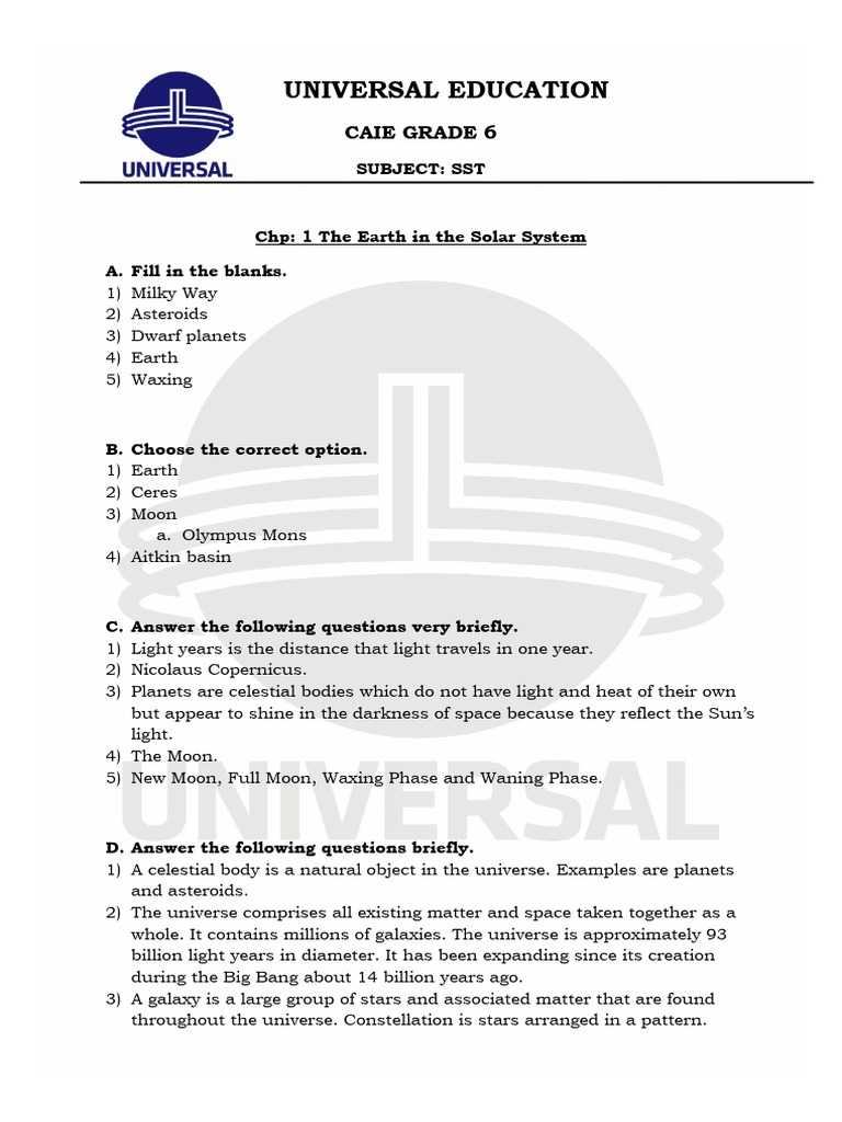 CHP 1-The Earth in The Solar System - Geography - Grade 6 - CAIE (2020 ...