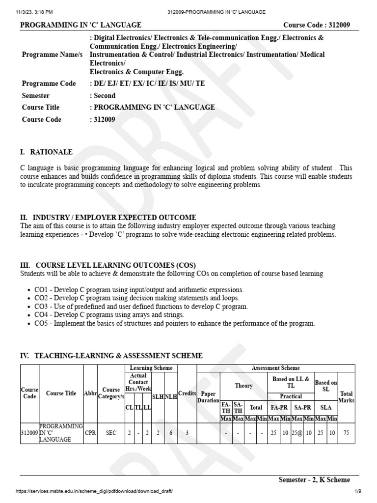312009-Programming in 'C' Language - 240109 - 232135 | PDF | Pointer (Computer Programming) | C ...