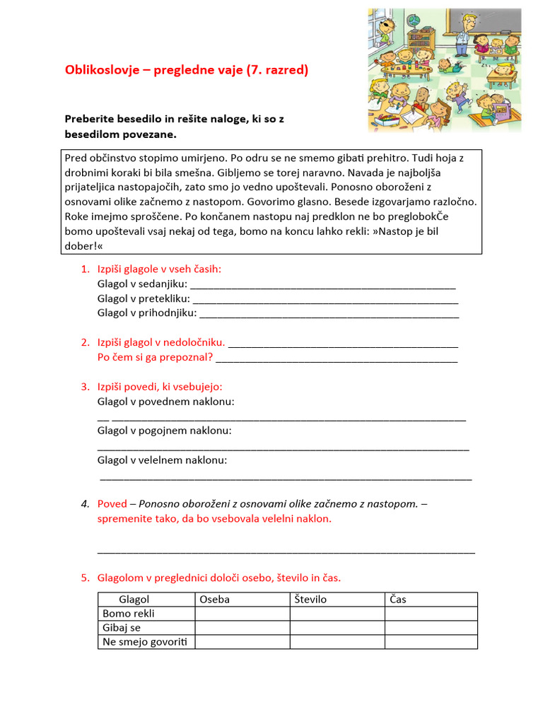 Oblikoslovje7 - Pregledne Vaje | PDF