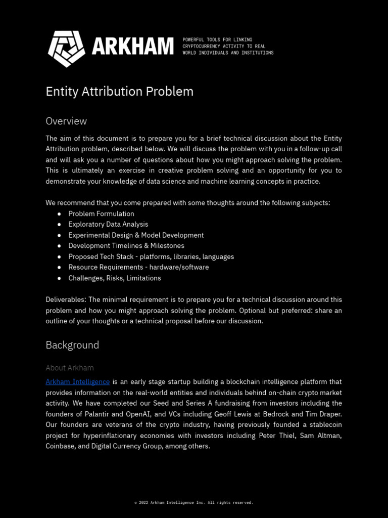 Arkham Entity Attribution Problem | PDF | Cryptocurrency | Machine Learning