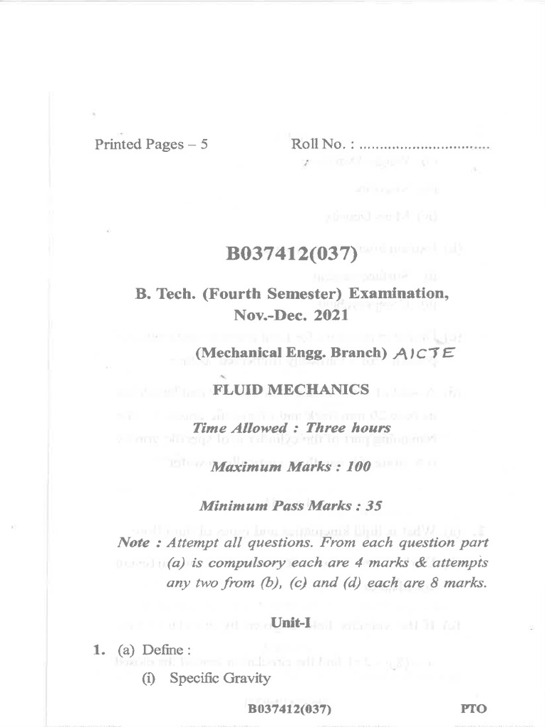 2021 Nov-Dec-Fluid Mechanics (AICTE) | PDF