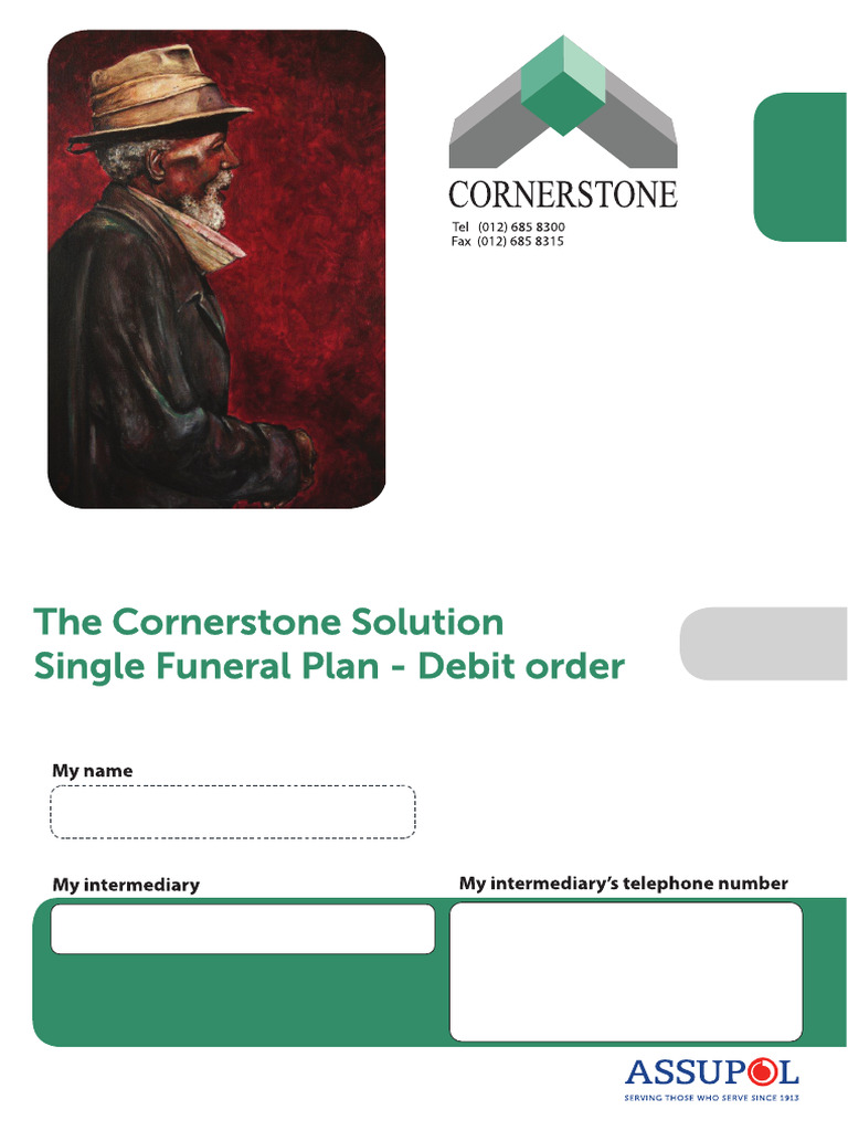 Cornerstone Solution Single Funeral Plan Debit Order - Dec 2019 - A4 Cover Page and Form | PDF
