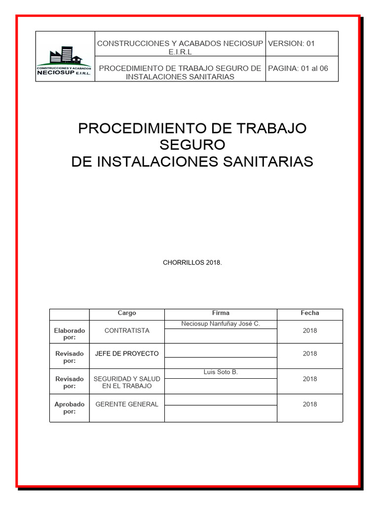 Procedimiento de Instalaciones Sanitarias Ok | PDF | Andamio