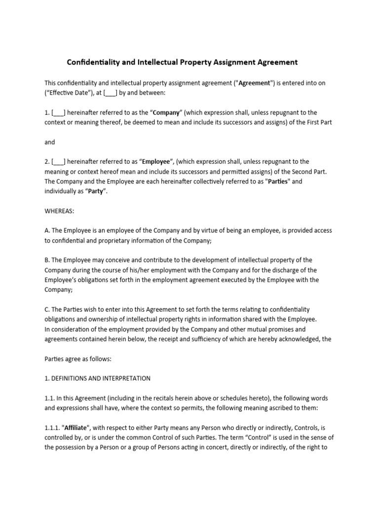 Confidentiality and Intellectual Property Assignment Agreement | PDF ...