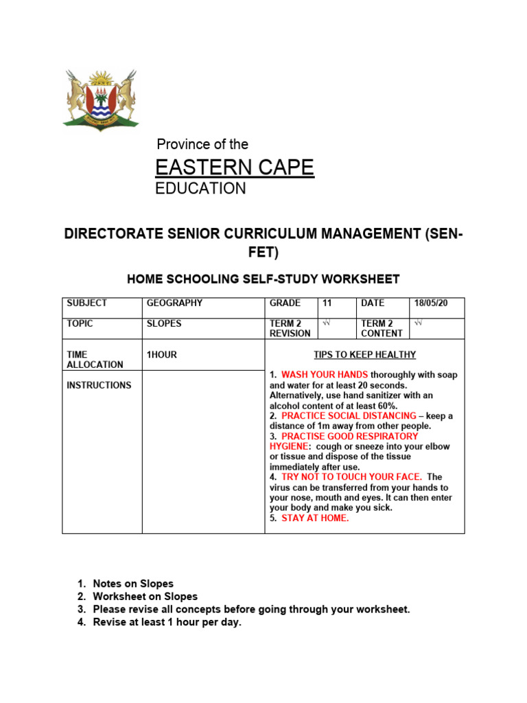 Geography Grade 11 Dnotes and Worksheet On Slopes | PDF | Cliff | Erosion