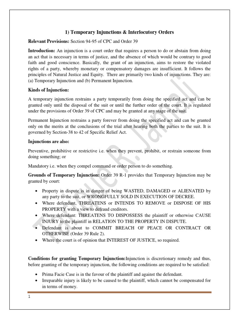 Legal Guide: Temporary Injunctions | PDF | Judgment (Law) | Lawsuit