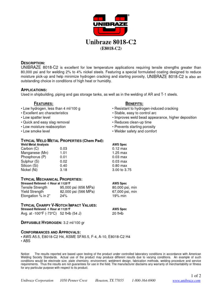 Unibraze 8018-C2 (E8018-C2) | PDF | Welding | Construction