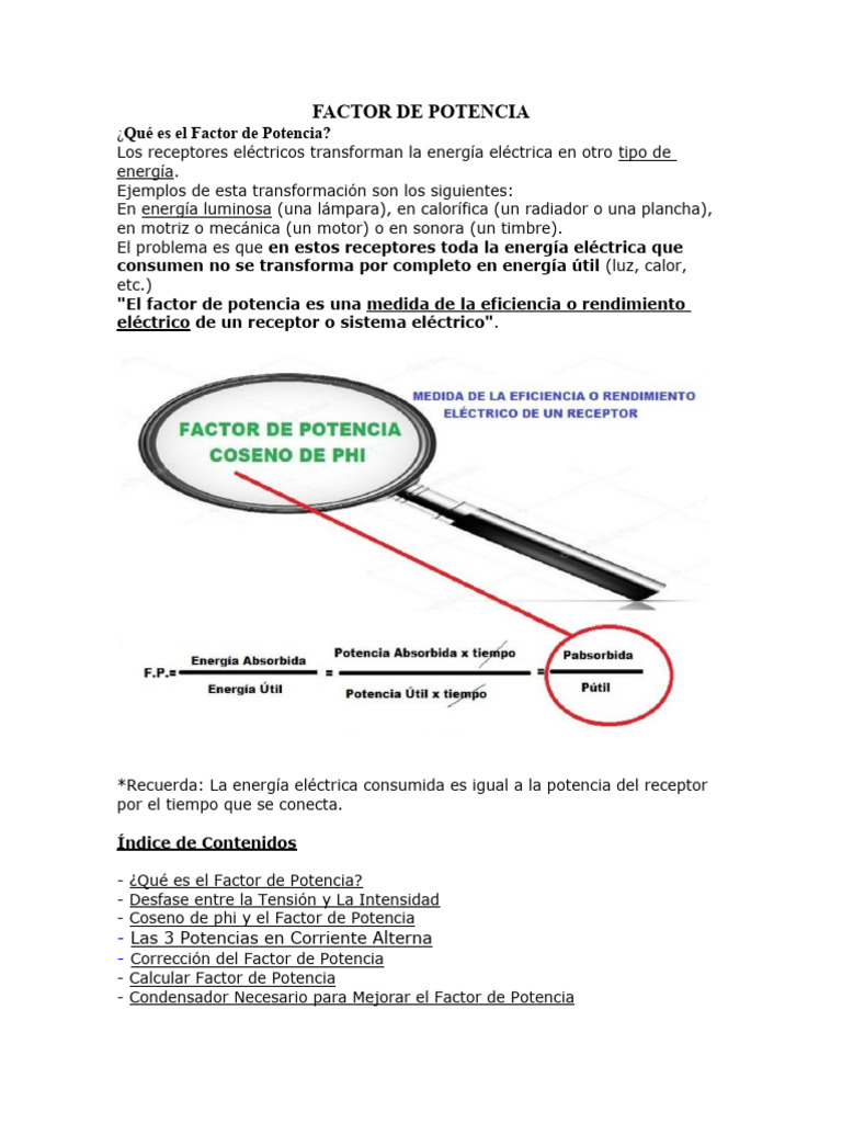Factor De Potencia Teoria Pdf Energia Electrica Corriente Eléctrica