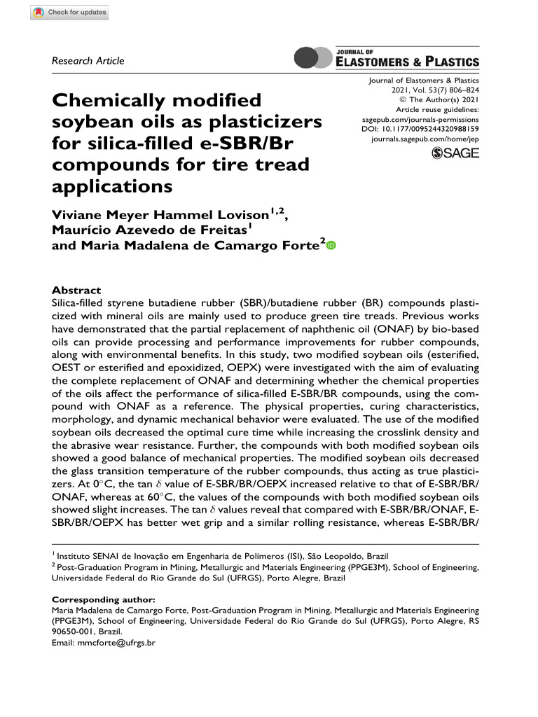 Chemically Modified Soybean Oils As Plasticizers For Silica-Filled e ...