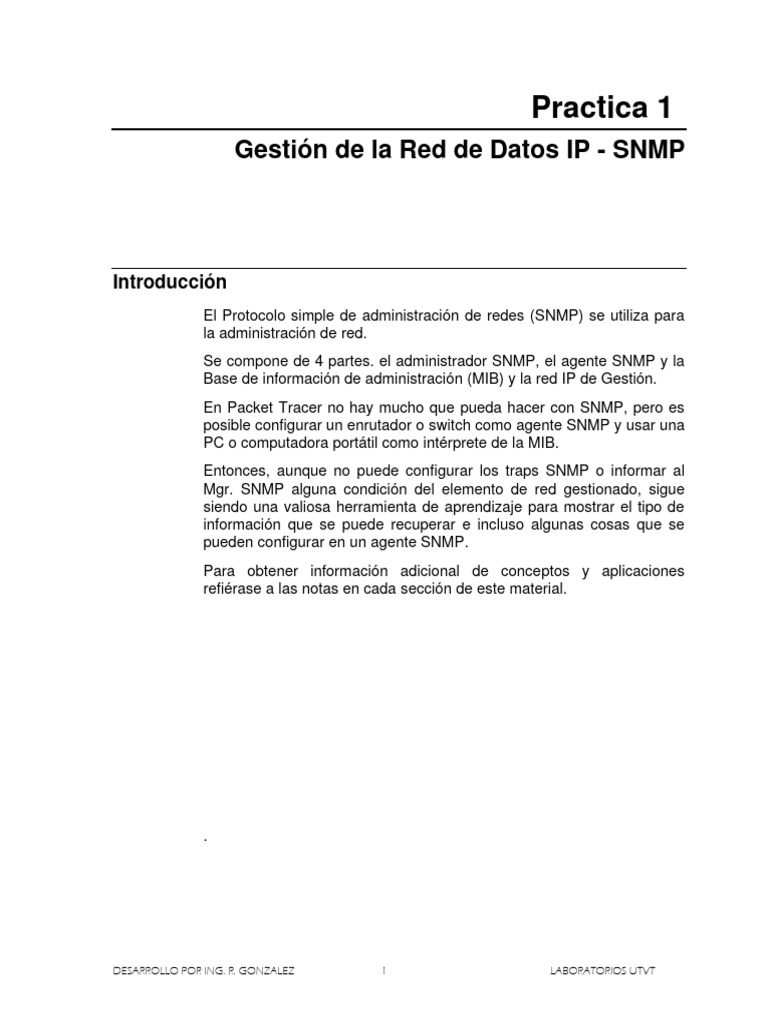 Laboratorio 1 SNMP Basico | PDF | Enrutador (Computación) | Protocolos de internet