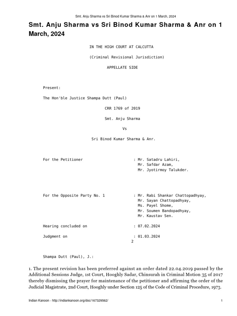 Revision of Maintenance Order: Sharma Case | PDF | Judge | Common Law