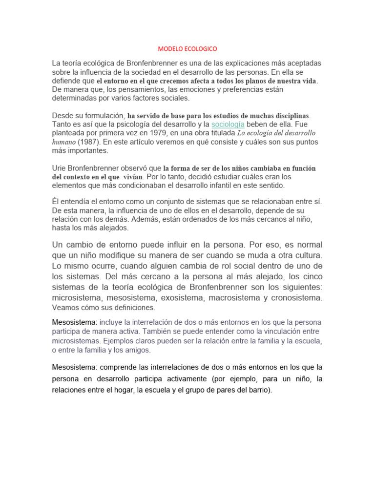 Teoría Ecológica de Bronfenbrenner | PDF | Aprendizaje | Familia