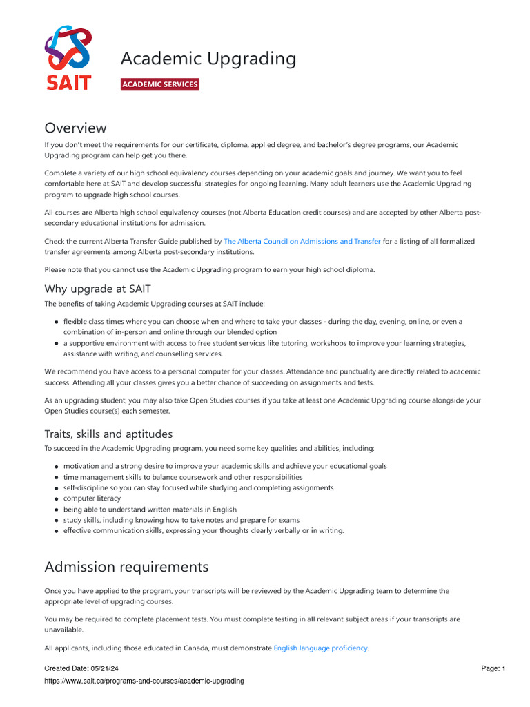 Academic Upgrading | PDF | University And College Admission | High ...