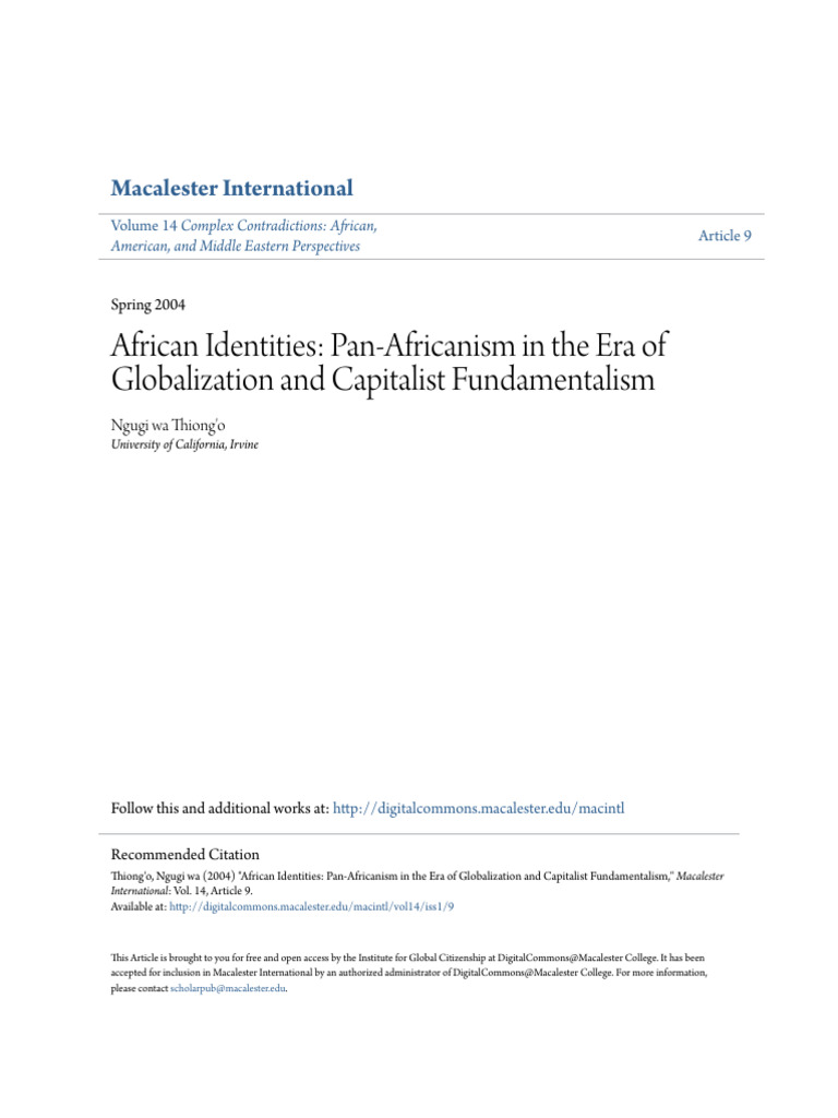 African Identities Pan Africanism in The | PDF | Capitalism | Pan ...