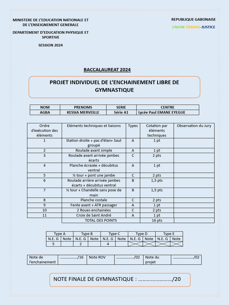 Enchaînement libre de gymnastique Bac 2024 | PDF