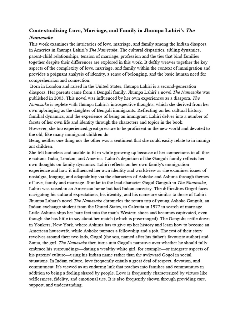 Contextualizing Love, Marriage and Family in Jhumpa Lahiri's The ...