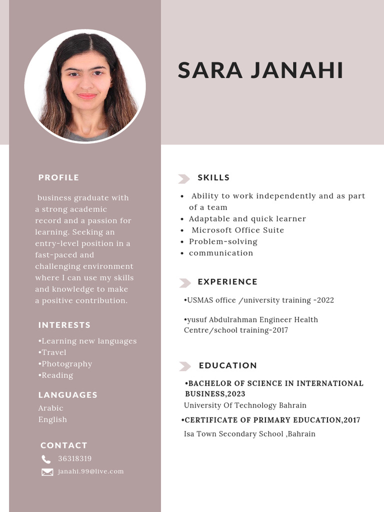 Sara Janahi: Profile | PDF | Career & Growth