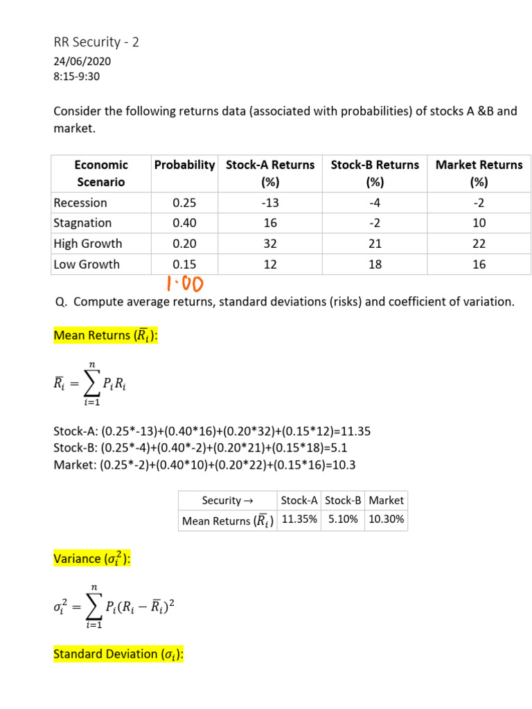 Risk and Return (Ex-Ante) | PDF