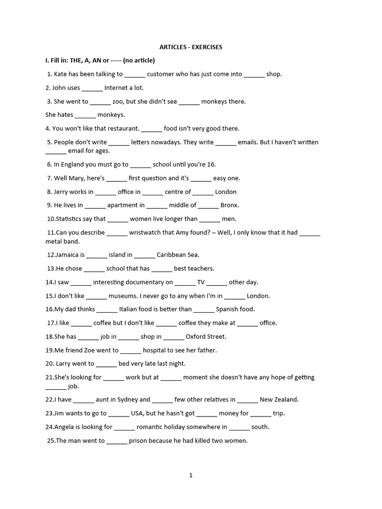 Articles - exercises | PDF