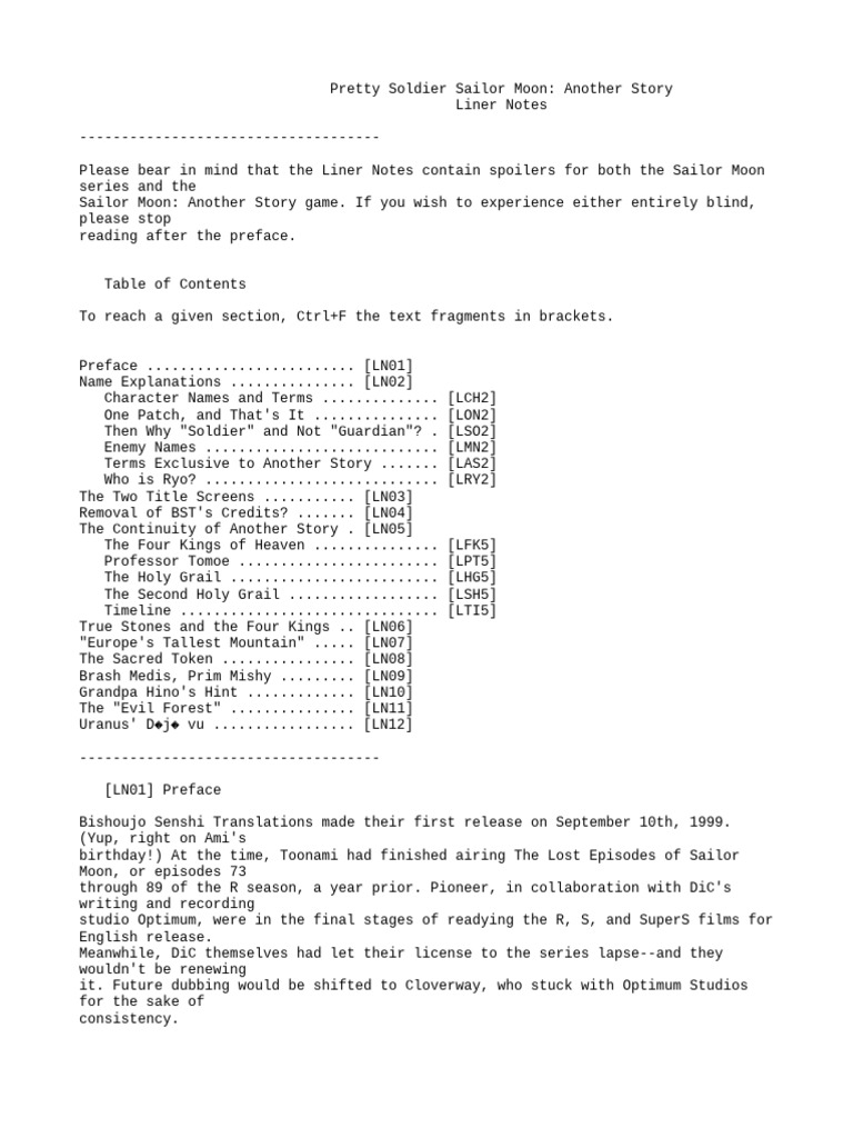 Sailor Moon Another Story Lines PDF