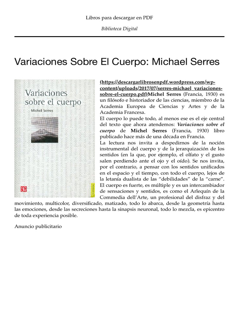 Variaciones sobre el cuerpo - Michel Serres | PDF