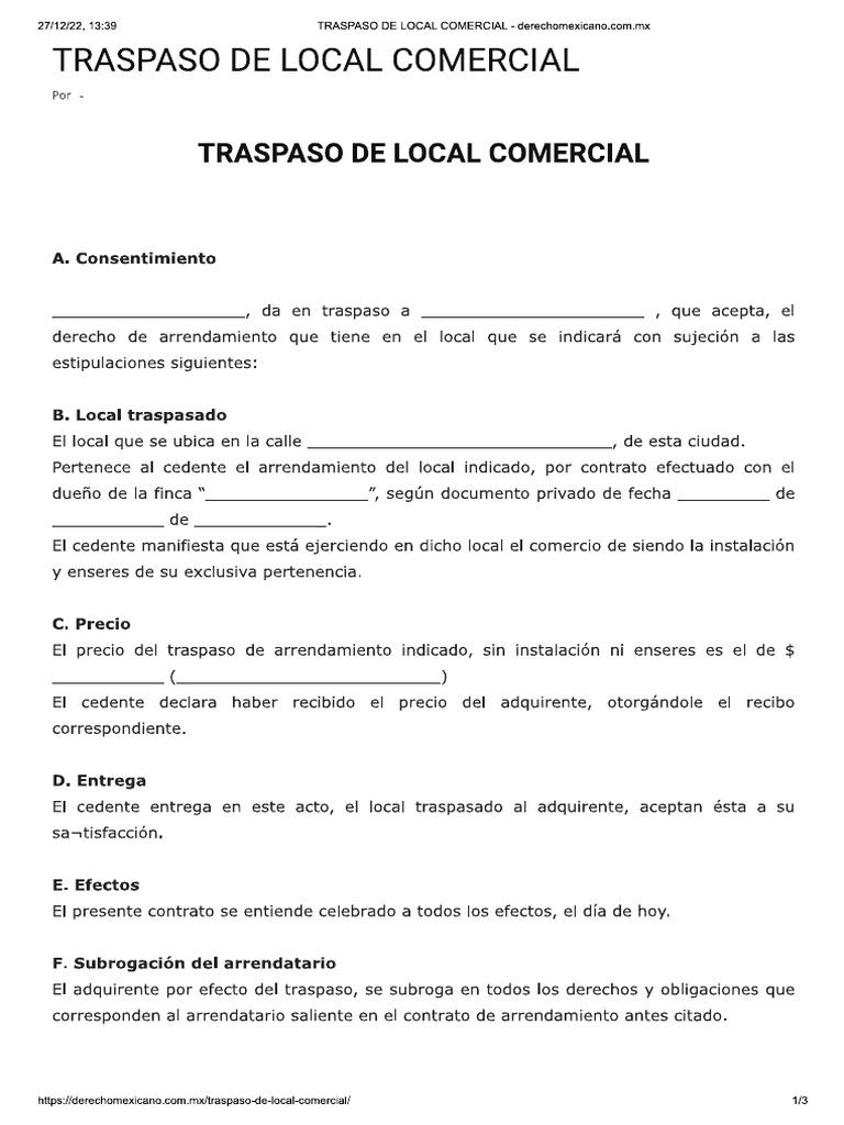 Traspaso de Local Comercial | PDF