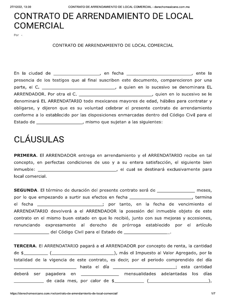 01 Contrato de Arrendamiento de Local Comercial | PDF