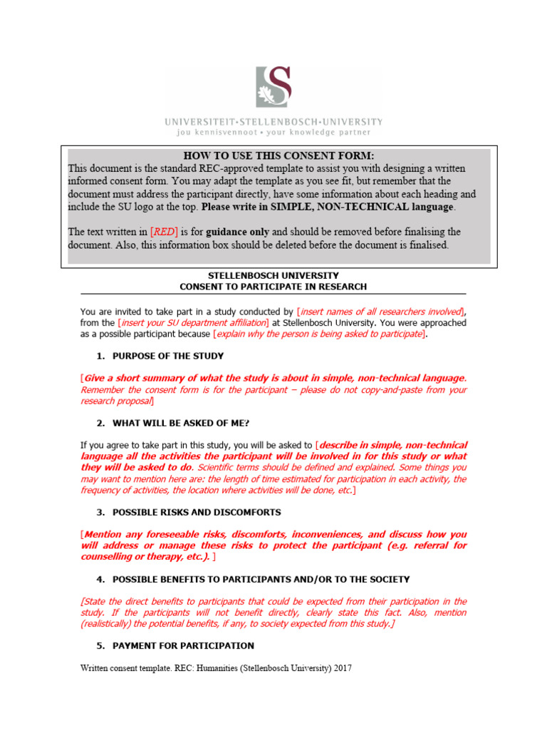SU HUMANITIES Consent Form Template_Written 1 | PDF | Informed Consent
